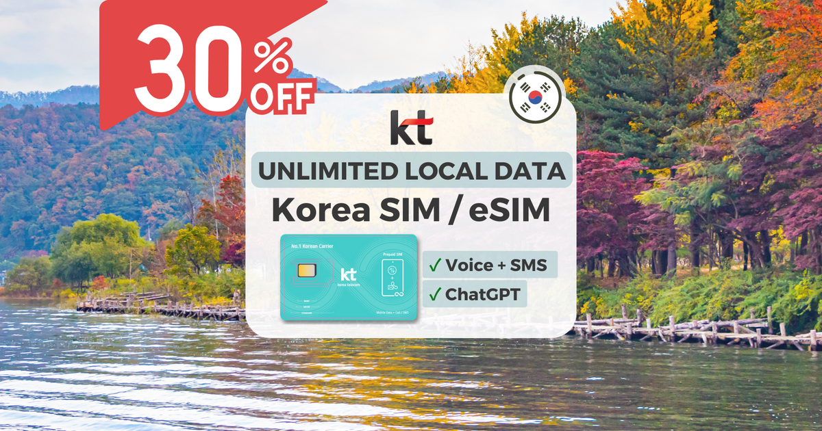 【30% OFF | 送T-money】韓國網卡 | KT 無限4G LTE 數據旅遊 SIM / eSIM + 010電話號碼